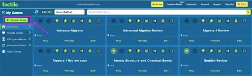Step 2: Give your game a unique name (for example, “Algebra 1 Review”).