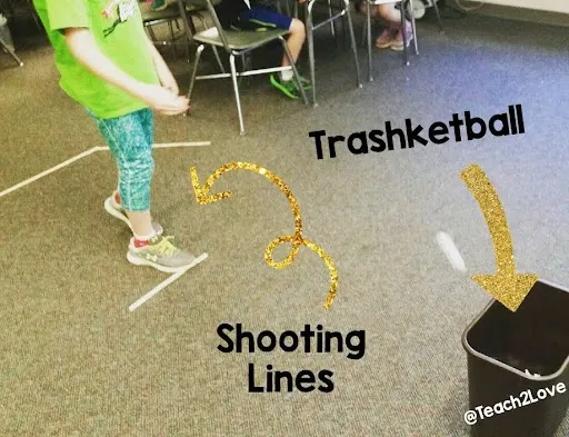 Student playing a classroom trashketball game using shooting lines ...