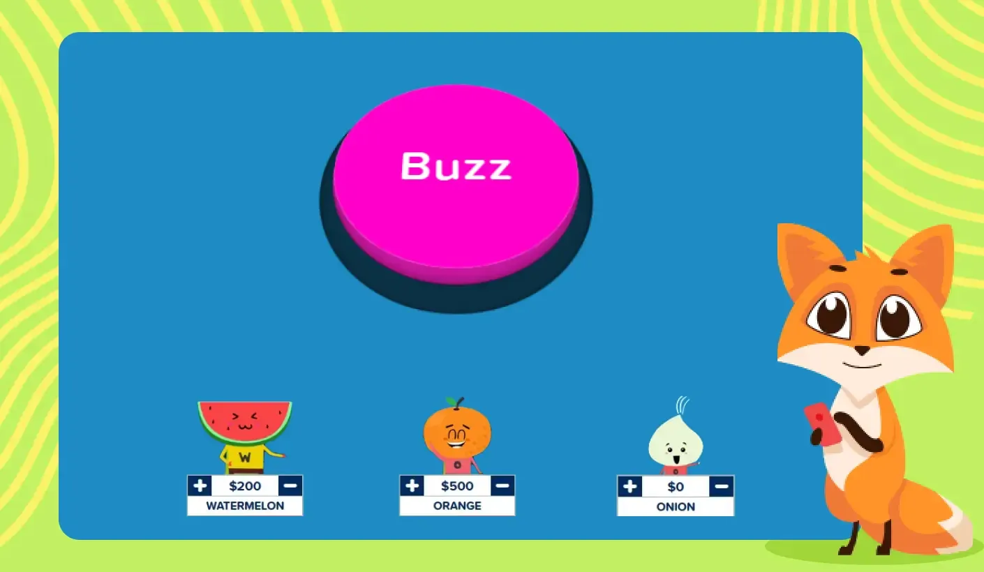 Animated quiz game with characters Watermelon, Orange, and Onion ...