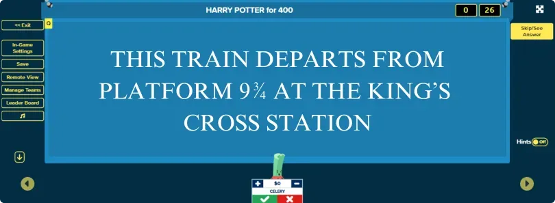 A jeopardy game tile displaying question