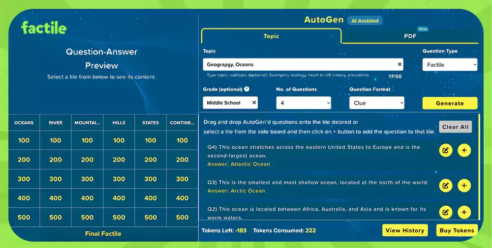Factile AutoGen Interface for Creating Jeopardy Questions